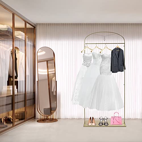 kunghei 91" Tall Wedding Dress Rack Gold Garment Rack Clothing Store Retail Display Rack Boutique Racks for Hanging Long Dresses Clothes Wedding Dress Heavy Duty Commercial Standing