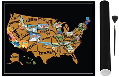 Scratch Off Map Of United States, USA State Scratch Sticker, Travel Map Gift Adventure Wall Poster For Kids Adults (States)