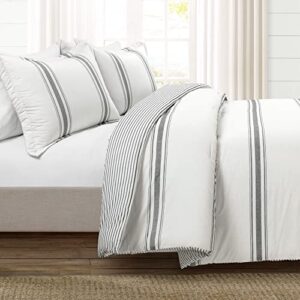 Lush Decor Farmhouse Stripe 3 Piece Reversible Comforter Bedding Set, California King, Dark Gray