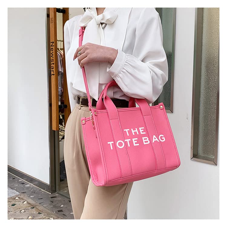 NEGBIU Tote Bags for Women, Leather Mini Tote Bag with Zipper, Shoulder/Crossbody/Handbag（10.2 * 7.8 * 3.5in (Rose Red)