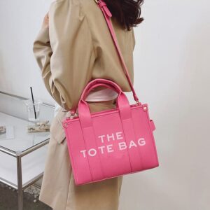 NEGBIU Tote Bags for Women, Leather Mini Tote Bag with Zipper, Shoulder/Crossbody/Handbag（10.2 * 7.8 * 3.5in (Rose Red)