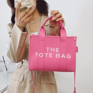 NEGBIU Tote Bags for Women, Leather Mini Tote Bag with Zipper, Shoulder/Crossbody/Handbag（10.2 * 7.8 * 3.5in (Rose Red)