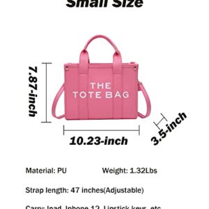 NEGBIU Tote Bags for Women, Leather Mini Tote Bag with Zipper, Shoulder/Crossbody/Handbag（10.2 * 7.8 * 3.5in (Rose Red)