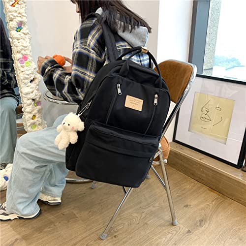 GAXOS Cute Backpack for School Aesthetic Backpack Purse for Women Girls Black Book Bag Korea Style Bookbag