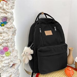 GAXOS Cute Backpack for School Aesthetic Backpack Purse for Women Girls Black Book Bag Korea Style Bookbag