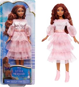 disney the little mermaid, celebration ariel doll with red hair and pink dress, toys inspired by the movie