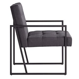 24KF Mid-Century Dark Gray Linen Button Tufted Accent Chair with Metal Stand, Decorative Furniture Chairs for Living Room Bedroom- Dark Gray