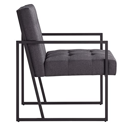 24KF Mid-Century Dark Gray Linen Button Tufted Accent Chair with Metal Stand, Decorative Furniture Chairs for Living Room Bedroom- Dark Gray