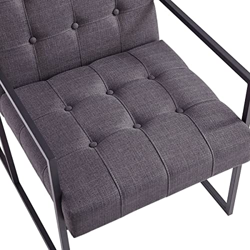 24KF Mid-Century Dark Gray Linen Button Tufted Accent Chair with Metal Stand, Decorative Furniture Chairs for Living Room Bedroom- Dark Gray