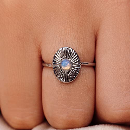 Pura Vida Ring Silver Plated Sun Ray Ring - Handmade Ring with Glass Opal Stone, Brass Base with Rhodium Plating - Silver Rings for Women, Cute Rings for Teen Girls, Boho Jewelry for Women - Size 8