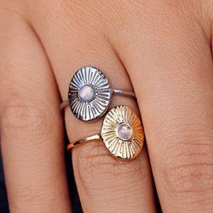 Pura Vida Ring Silver Plated Sun Ray Ring - Handmade Ring with Glass Opal Stone, Brass Base with Rhodium Plating - Silver Rings for Women, Cute Rings for Teen Girls, Boho Jewelry for Women - Size 8