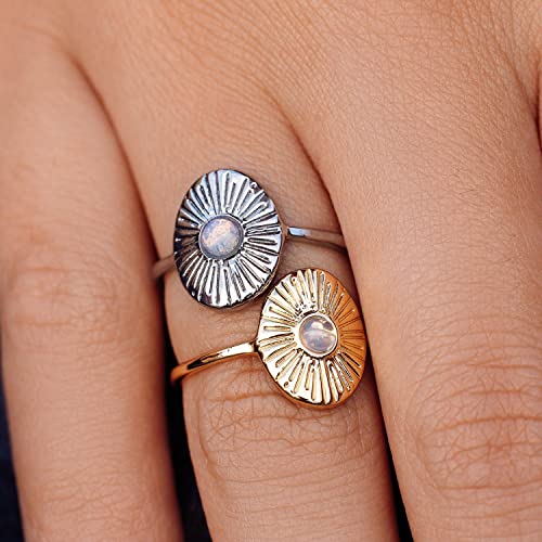 Pura Vida Ring Silver Plated Sun Ray Ring - Handmade Ring with Glass Opal Stone, Brass Base with Rhodium Plating - Silver Rings for Women, Cute Rings for Teen Girls, Boho Jewelry for Women - Size 8