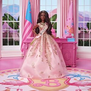 Barbie The Movie Doll, President Barbie Collectible Wearing Shimmery Pink and Gold Dress with Sash (Amazon Exclusive)