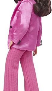 Barbie The Movie Doll, Gloria Collectible Wearing Three-Piece Pink Power Pantsuit with Strappy Heels and Golden Earrings