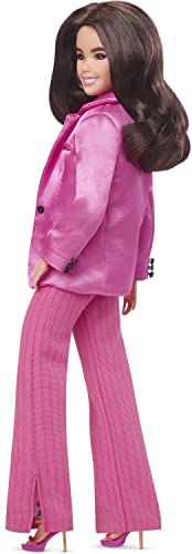 Barbie The Movie Doll, Gloria Collectible Wearing Three-Piece Pink Power Pantsuit with Strappy Heels and Golden Earrings