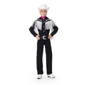 barbie the movie collectible ken doll wearing black and white western outfit (exclusive)