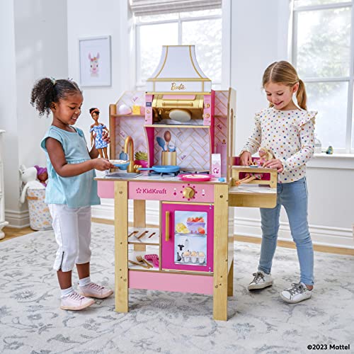 KidKraft Cook with Barbie™ Wooden Play Kitchen with Lights, Sounds, Water-Reveal Food and 30 Accessories