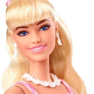 Barbie The Movie Doll, Margot Robbie as Barbie, Collectible Doll Wearing Pink and White Gingham Dress with Daisy Chain Necklace for 6 years and up