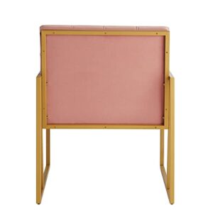 24KF Modern Blush Velvet Button Tufted Accent Chair with Golden Metal Stand, Decorative Furniture Chairs for Living Room Bedroom - Blush