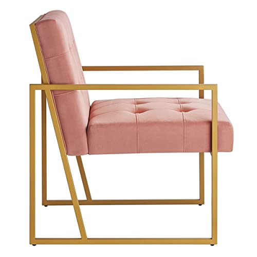 24KF Modern Blush Velvet Button Tufted Accent Chair with Golden Metal Stand, Decorative Furniture Chairs for Living Room Bedroom - Blush