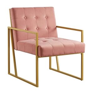 24KF Modern Blush Velvet Button Tufted Accent Chair with Golden Metal Stand, Decorative Furniture Chairs for Living Room Bedroom - Blush