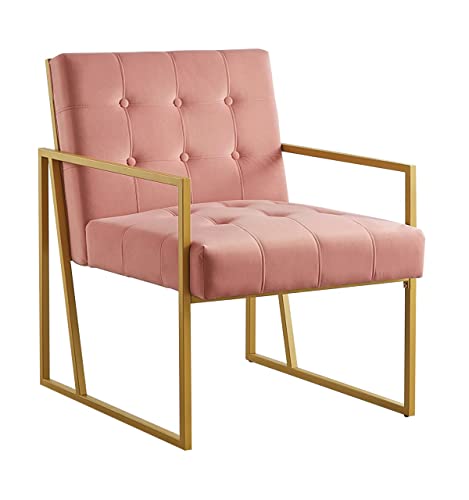 24KF Modern Blush Velvet Button Tufted Accent Chair with Golden Metal Stand, Decorative Furniture Chairs for Living Room Bedroom - Blush