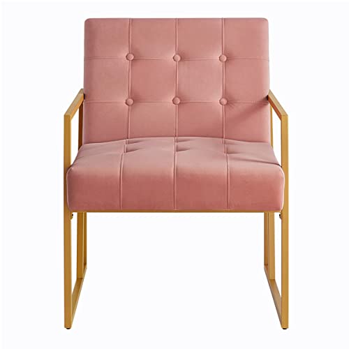 24KF Modern Blush Velvet Button Tufted Accent Chair with Golden Metal Stand, Decorative Furniture Chairs for Living Room Bedroom - Blush