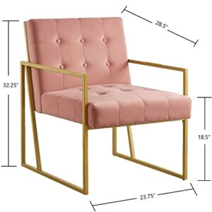 24KF Modern Blush Velvet Button Tufted Accent Chair with Golden Metal Stand, Decorative Furniture Chairs for Living Room Bedroom - Blush