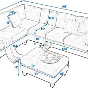 UBGO Living Room Furniture Sets,L-Shaped 2 Small Pillows&Storage Ottoman,Sectional 3-Seaters Sofa with Extra Wide Reversible Chaise,Upholstered Couch for Large Space Apartments, Gray i