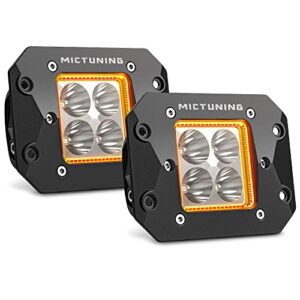 mictuning s1 flush mount amber led pods light - 20w off road combo driving lights with amber marker light for offroad truck pickup atv utv suv, patent pending (2pcs)