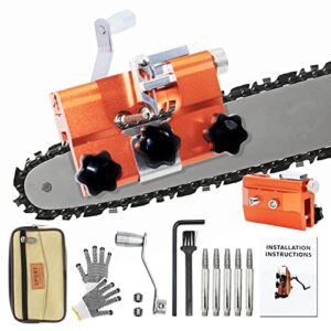 zfulvo chainsaw sharpener,chainsaw vise and hand-cranked chainsaw sharpening jig kit,portable chain saw shaperener tool for all chain saws and electric saws, with 5 grinding rod