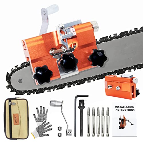 ZFULVO Chainsaw Sharpener,Chainsaw Vise and Hand-Cranked Chainsaw Sharpening Jig Kit,Portable Chain Saw Shaperener Tool for All Chain Saws and Electric Saws, with 5 Grinding Rod