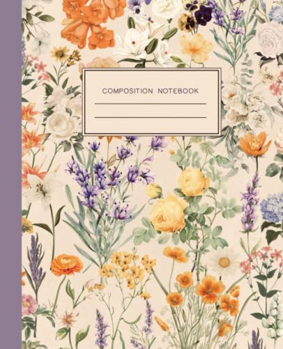 Composition Notebook Vintage: College Ruled with Cute Aesthetic Purple Floral Illustration for Girls, Teens, and Women