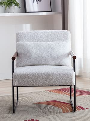 ANJHOME Simple Mid Century Modern Accent Chair, Soft Tufted Upholstered Armchair with Steel Frame, Comfy Lambs Wool Accent Chair Lounge Chairs Single Sofa for Living Room Easy Assembly