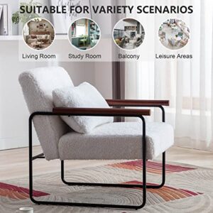 ANJHOME Simple Mid Century Modern Accent Chair, Soft Tufted Upholstered Armchair with Steel Frame, Comfy Lambs Wool Accent Chair Lounge Chairs Single Sofa for Living Room Easy Assembly