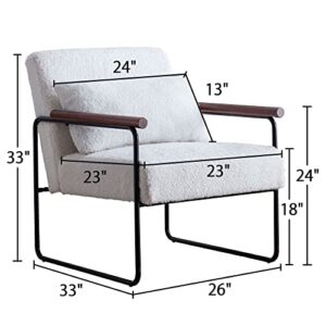 ANJHOME Simple Mid Century Modern Accent Chair, Soft Tufted Upholstered Armchair with Steel Frame, Comfy Lambs Wool Accent Chair Lounge Chairs Single Sofa for Living Room Easy Assembly