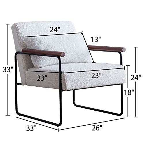 ANJHOME Simple Mid Century Modern Accent Chair, Soft Tufted Upholstered Armchair with Steel Frame, Comfy Lambs Wool Accent Chair Lounge Chairs Single Sofa for Living Room Easy Assembly