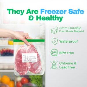 15 PacK Bpa Free Freezer Bags In 4 Sizes With Freezer Labels BPA Free Reuseable Plastic Bags, Reusable Gallon Freezer Bags, Silicone Sandwich Bags Reusable, 5 x 6 Reusable Snack Bags for Kids