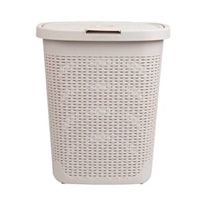 Mind Reader Basket Collection, Slim Laundry Hamper, 50 Liter (15kg/33lbs) Capacity, Cut Out Handles, Attached Hinged Lid, Ventilated, Set of 2, 17.65"L x 13.75"W x 21"H, Ivory