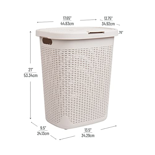 Mind Reader Basket Collection, Slim Laundry Hamper, 50 Liter (15kg/33lbs) Capacity, Cut Out Handles, Attached Hinged Lid, Ventilated, Set of 2, 17.65"L x 13.75"W x 21"H, Ivory