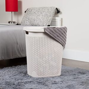 Mind Reader Basket Collection, Slim Laundry Hamper, 50 Liter (15kg/33lbs) Capacity, Cut Out Handles, Attached Hinged Lid, Ventilated, Set of 2, 17.65"L x 13.75"W x 21"H, Ivory