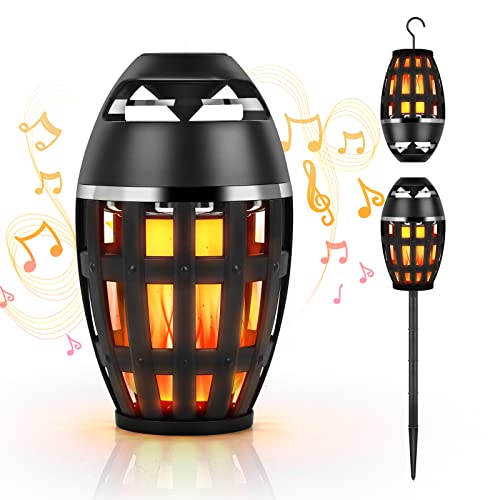 Led Flame Bluetooth Speaker, Torch Light Table Wireless Speaker Portable Outdoor Speaker Night Light with Flickering Flame BT5.0 for iOS/ipad/Android Party/Patio/Gift with Pole&Hook