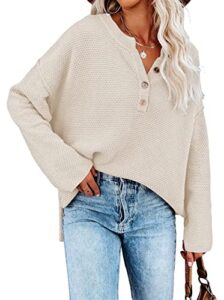 pink queen women's button oversized sweater batwing long sleeve v neck henley top fall pullover knit jumper beige xl