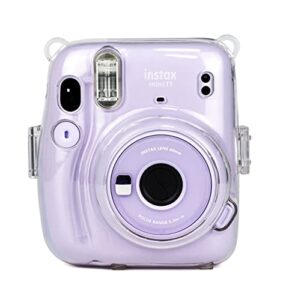 epicgadget case for fujifilm instax mini 11 - clear hard pvc protective and portable camera cover with detachable adjustable shoulder strap