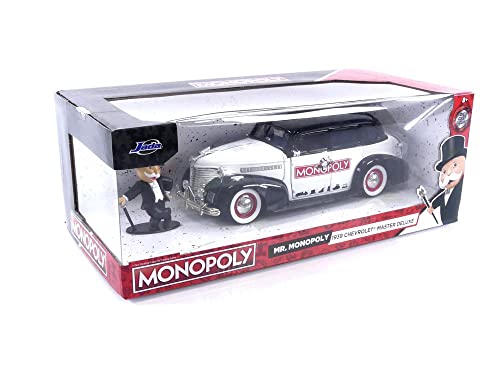 Jada Toys Mr. Monopoly 1:24 1939 Chevrolet Master Deluxe Die-cast Car w/ 2.75" Rich Uncle Pennybags Figure, Toys for Kids and Adults (33230)