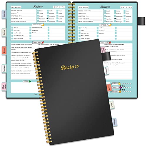 Recipe Book to Write in Your Own Recipes, Blank Recipe Notebook with Tabs for Family Cooking Lover, 120 Pages Recipe Organizer, 8.5 x 5.5", Black