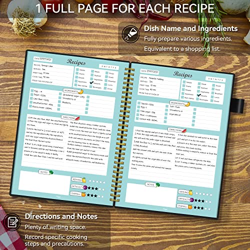 Recipe Book to Write in Your Own Recipes, Blank Recipe Notebook with Tabs for Family Cooking Lover, 120 Pages Recipe Organizer, 8.5 x 5.5", Black