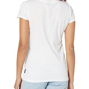 Calvin Klein Women's Foil Monogram Logo V-Neck Short Sleeve Iconic Tee, WHTE Silver, Medium