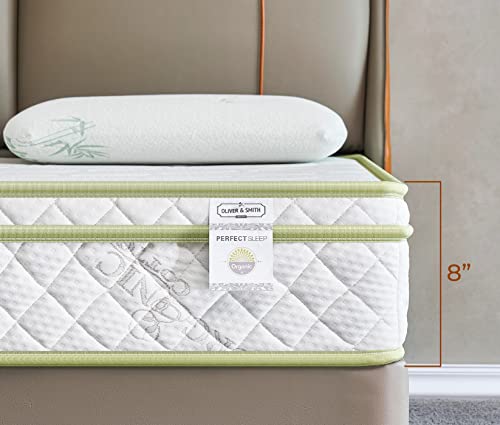 Queen Size Mattress - 8 Inch Cool Comfort Foam & Spring Hybrid Mattress with Breathable Organic Cotton Cover - Quilted Foam Plush Euro Pillow Top - Rolled in a Box - Oliver & Smith