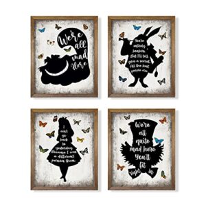 cheshire cat mad hatter white rabbit - alice inspirational saying quote poster print - alice in wonderland wall art decor - motivational wall art for alice fans - affirmation gift for women teen girl